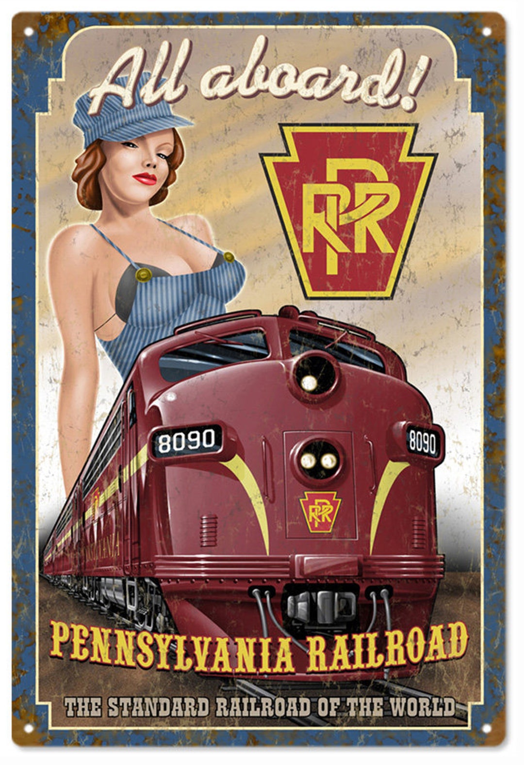 Prr Pennsylvania Railroad Pinup Girl Sign Metal Sign 2 Sizes Usa
