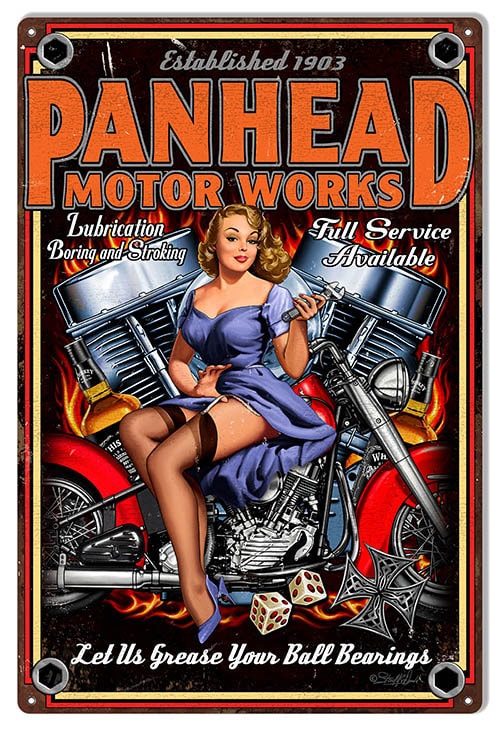 Panhead Motor Works Motorcycle Pinup Girl 12 X 18 Metal Sign - Etsy