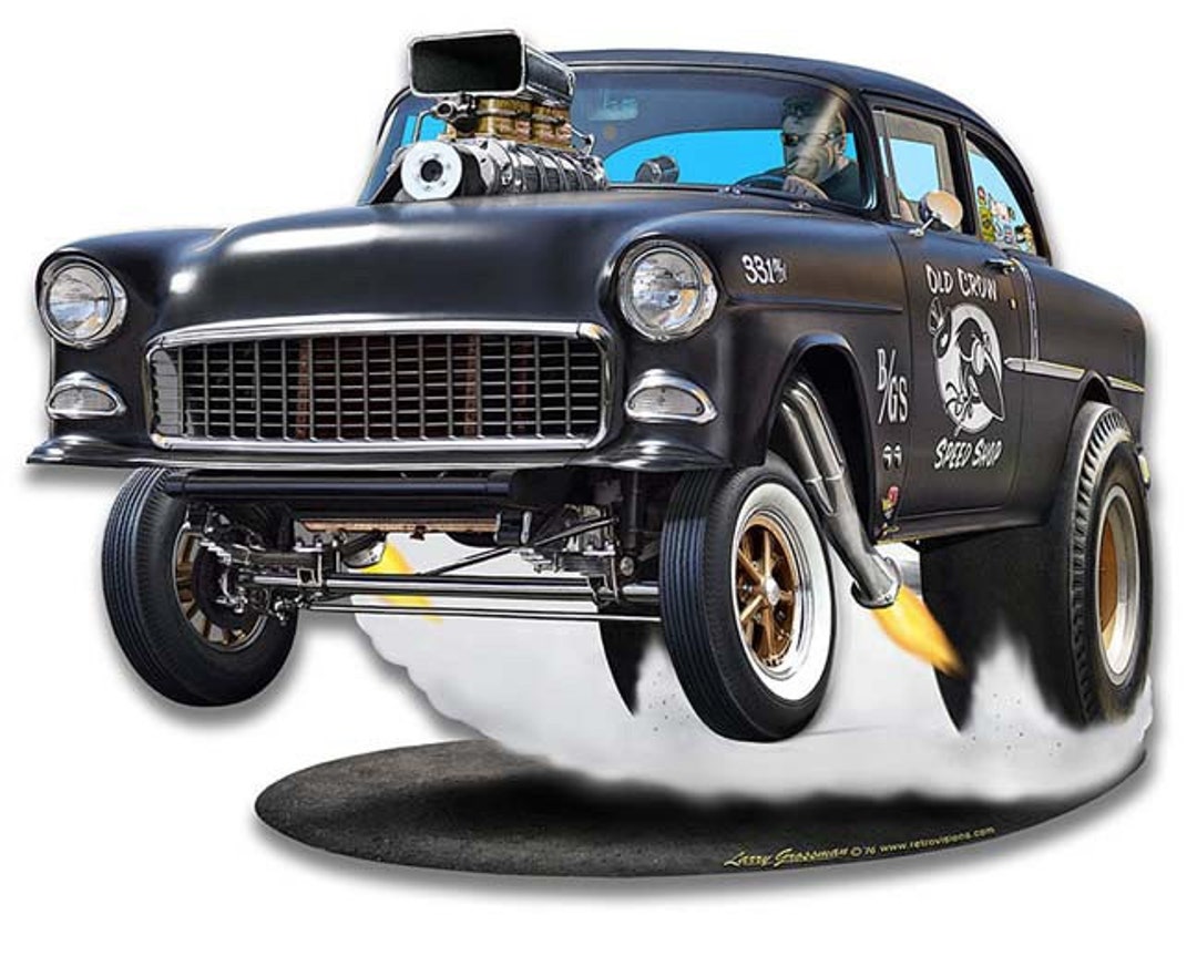 1955 Chevy Gasser, Plasma Cutout Custom Shape Powder Coated Metal Sign ...