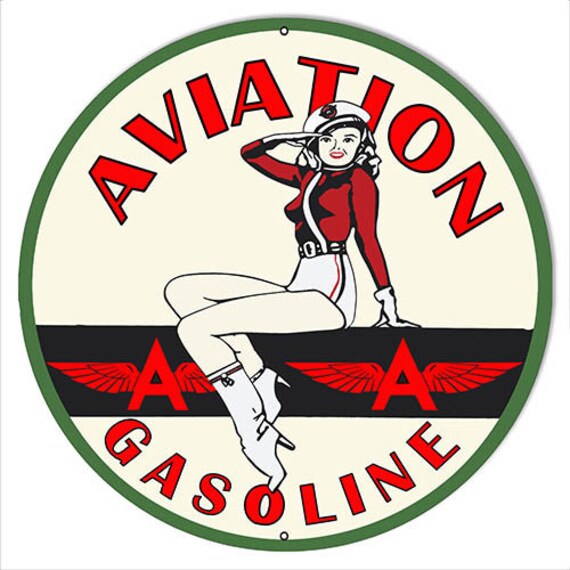 Aviation Gasoline Pinup Girl Sign 22 Gauge Metal Aged OR New | Etsy