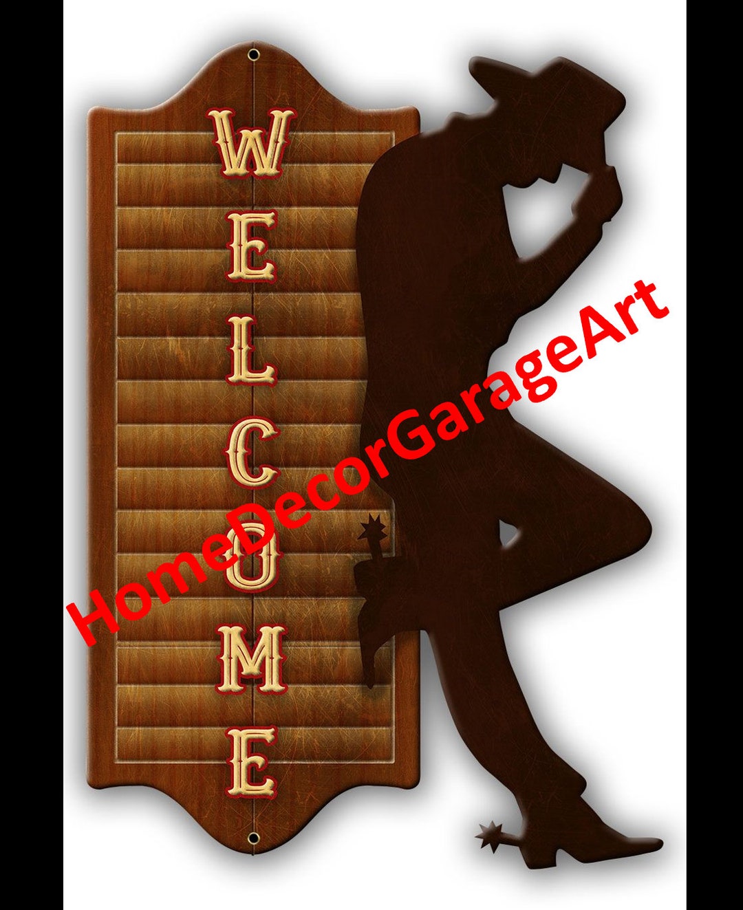 Leaning Cowboy Welcome Saloon Doors Metal Art Sign Cutout Shape, 4 ...