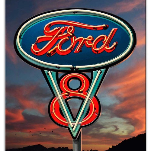 Ford V8 Classic Neon Looking Metal Sign 2 Sizes USA Made - Etsy