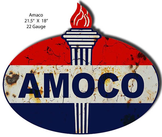 Amoco Gas Station Sign 21.5 X 18 Inches 22 Gauge Metal Aged | Etsy