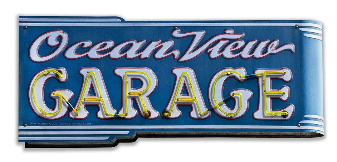 Ocean View Garage, Classic Neon Looking Metal Sign, 3 Sizes, NOT a ...