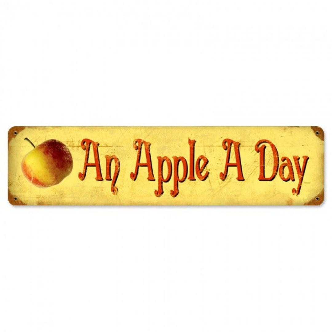 An Apple A Day Metal Art Sign, 20 X 6 Inches, Vintage Style Advertising ...
