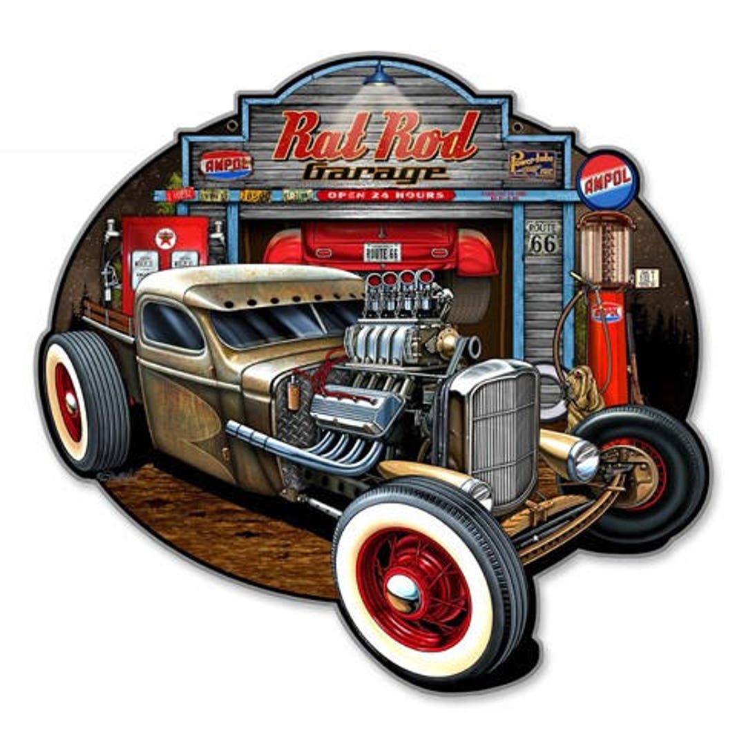 Rat Rod Garage, Plasma Custom Shape Powder Coated Metal Sign, 3 Sizes ...