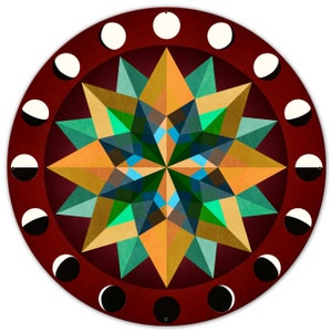 Barn Hex Sign, Pennsylvania Dutch 16 Point Star Burgundy Earth Tones ...