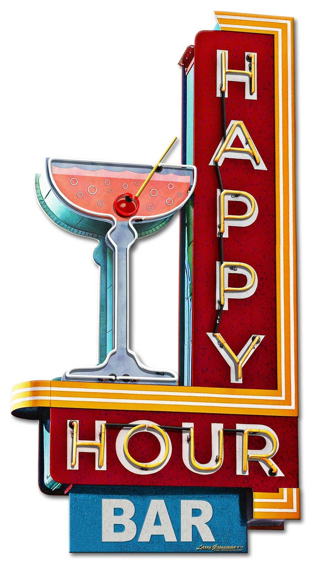 Happy Hour Bar, Marquis Advertising Flat Metal Sign, 15 X 28 Inches ...