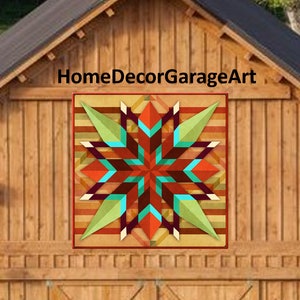 Barn Quilt Sign, Pyramid 16 Point Star Earth Tones, Powder Coated Metal ...