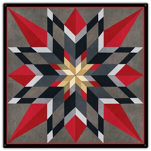Barn Quilt Sign, Sixteen Point Star Red, Square Metal Sign With UV ...