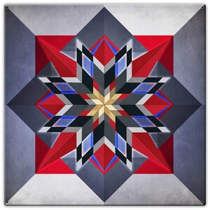 Barn Quilt Sign, 16 Point Star on Squares, Powder Coated Metal , 9 ...
