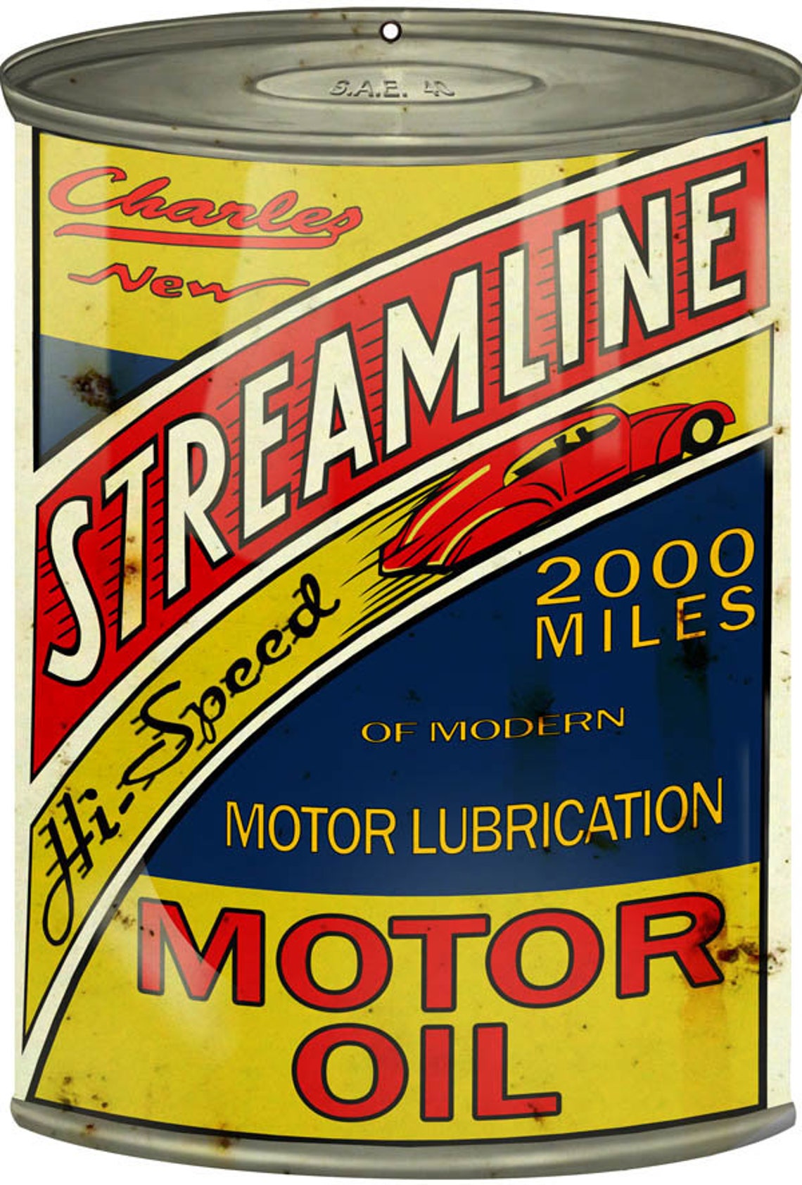 Charles Streamline Motor Oil Can Plasma Shape Metal Sign 2 - Etsy