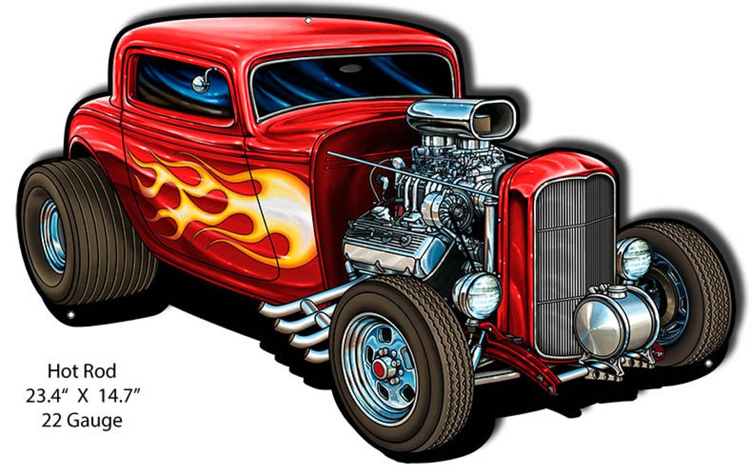 Hot Rod Laser Cut Out Sign, 14.7 X 23.4 Inch 22 Gauge Steel Metal, USA ...