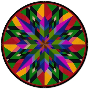 Barn Quilt Sign, 16 Point Star Colorful, Round Metal Hex Sign, 6 Sizes ...