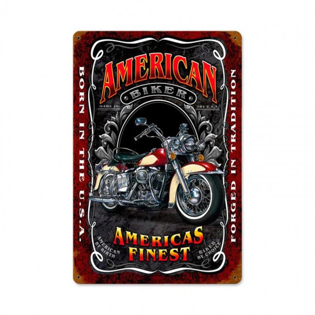 American Biker, Motorcycle Metal Sign, 2 Sizes Available, Vintage Style ...