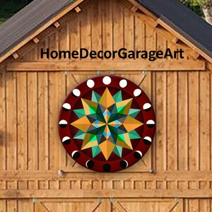 Barn Hex Sign, Pennsylvania Dutch 16 Point Star Burgundy Earth Tones ...