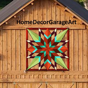 Barn Quilt 16 Point Star Cutout Metal Sign, Earth Tone Colors, Powder ...