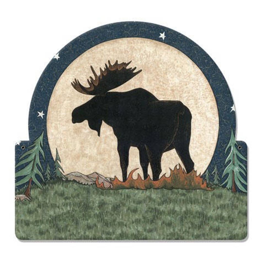 Moose Moon, Plasma Custome Metal Art Sign, 12 X 11, Vintage Style Home ...
