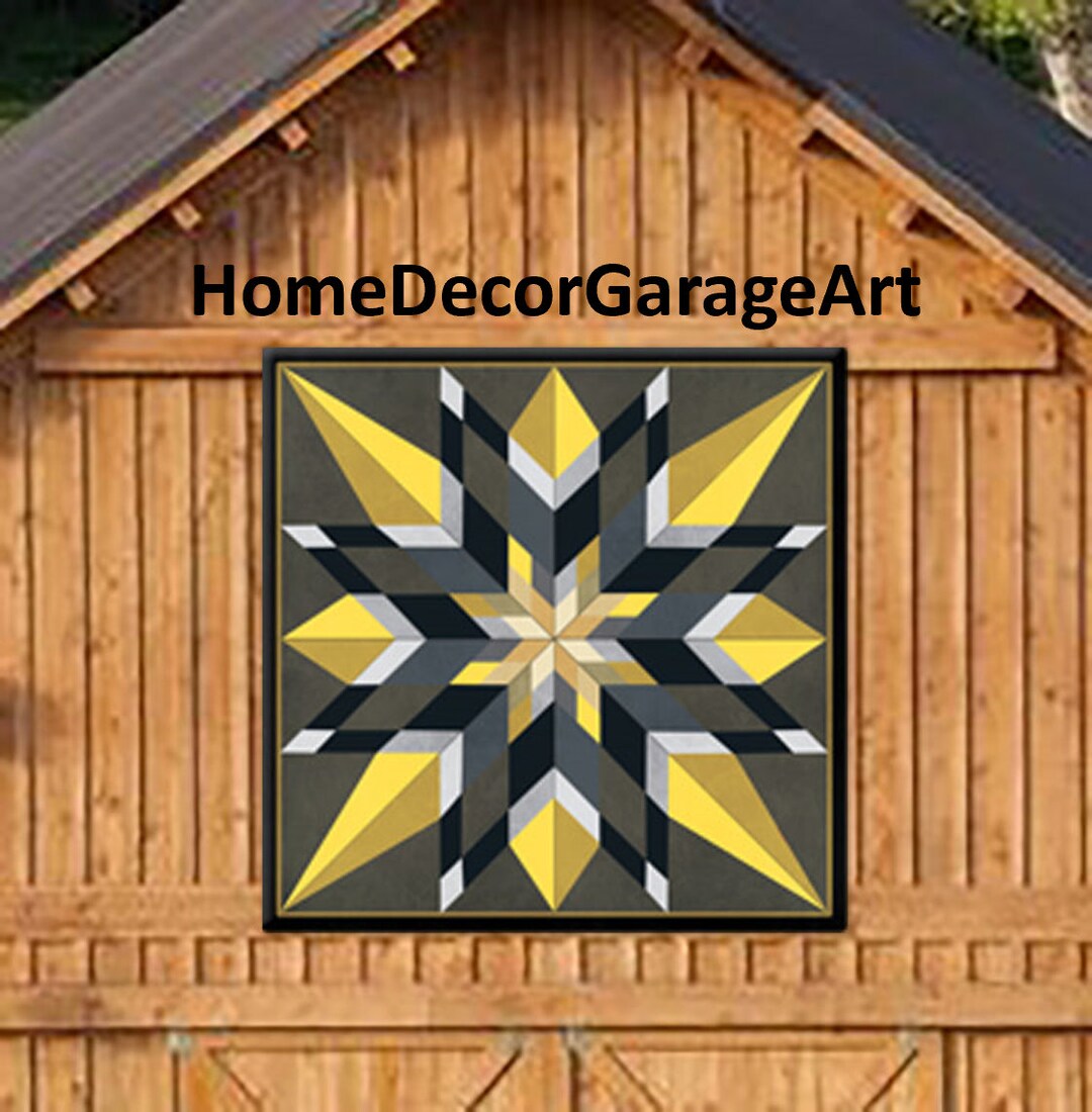 Barn Quilt Sign, Sixteen Point Star Yellow, Square Metal Sign With UV ...