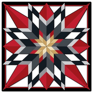 Barn Quilt Sign, Sixteen Point Star Red Cutouts Style, Square Metal ...