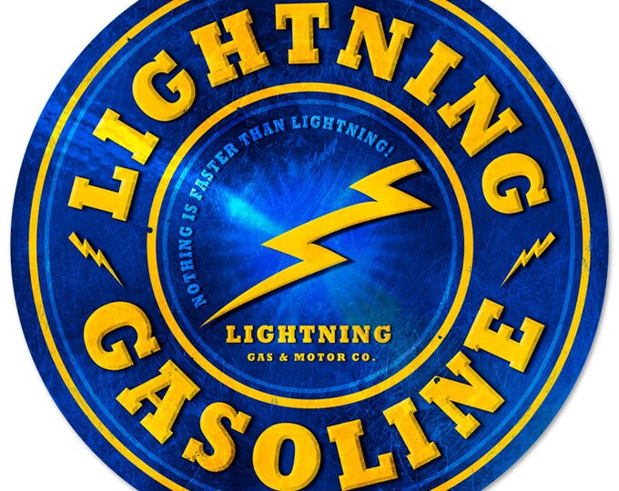 Lightning Gasoline Gas Station Pump Metal Sign, USA Made, Vintage Style ...