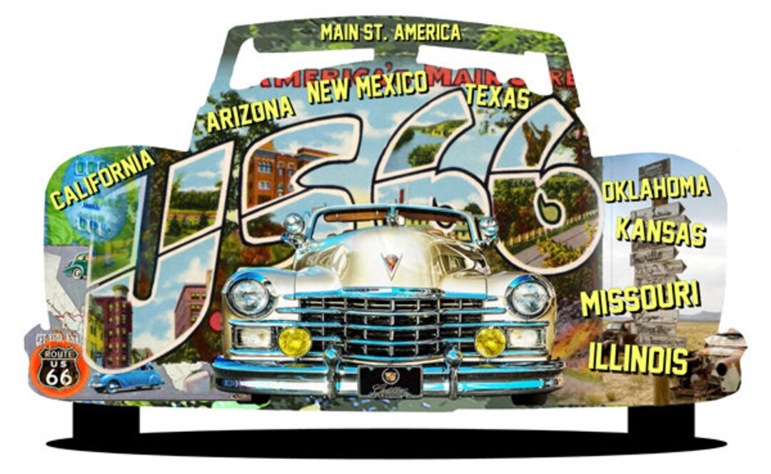 Route 66 Classic Cadillac, America's Highway Metal Sign, 12 X 7 Inches ...