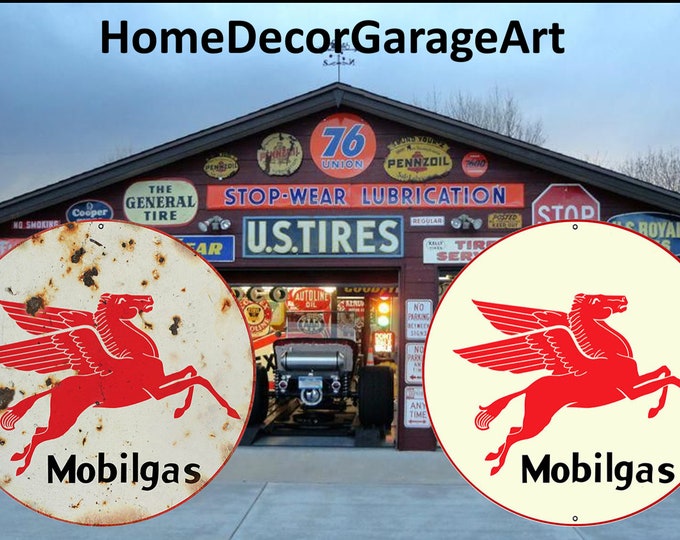Vintage Style Sign Steel Double Sided Flange Mobil Flying Pegasus - Etsy