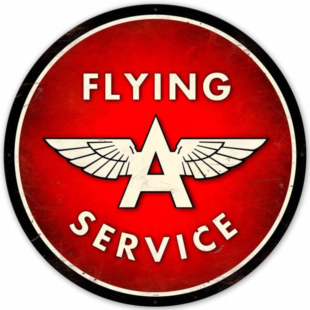 Flying A Gasoline Round Metal Sign, Vintage Style Reproduction, Auto ...