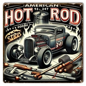 American Hot Rod, 12 X 12 Inch Metal Sign, USA Made Vintage Style Retro Garage Art RG - Etsy