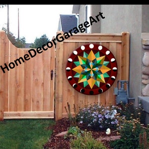 Barn Hex Sign, Pennsylvania Dutch 16 Point Star Burgundy Earth Tones ...