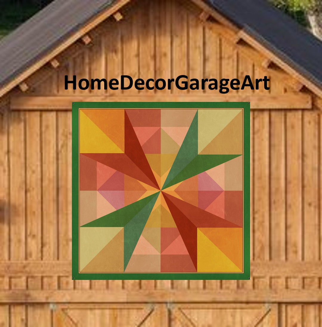 Barn Quilt Sign, Squares & Arrows Orange Green, Metal Sign With UV ...
