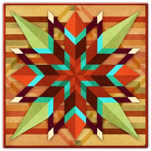 Barn Quilt Sign, Pyramid 16 Point Star Earth Tones, Powder Coated Metal ...