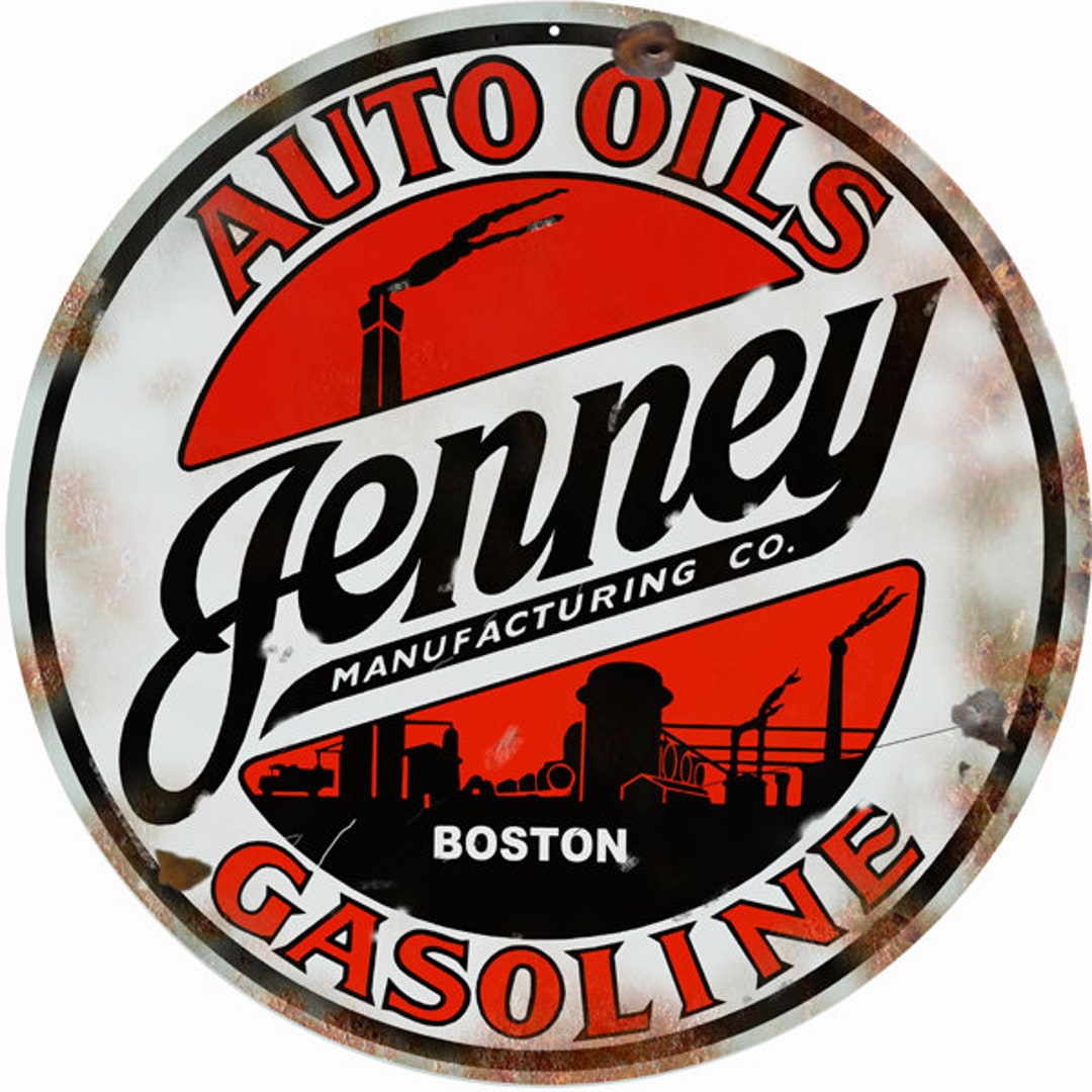 Jenney Gasoline Motor Oil Sign, Aged OR New Style Metal Art Sign, 4 ...