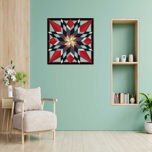 Barn Quilt Sign, Sixteen Point Star Red Cutouts Style, Square Metal ...