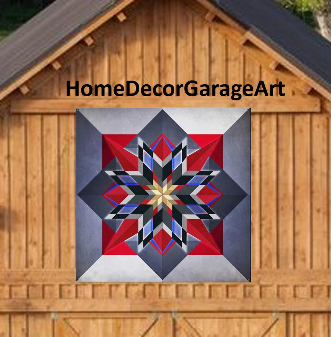 Barn Quilt Sign, 16 Point Star on Squares, Powder Coated Metal , 9 ...