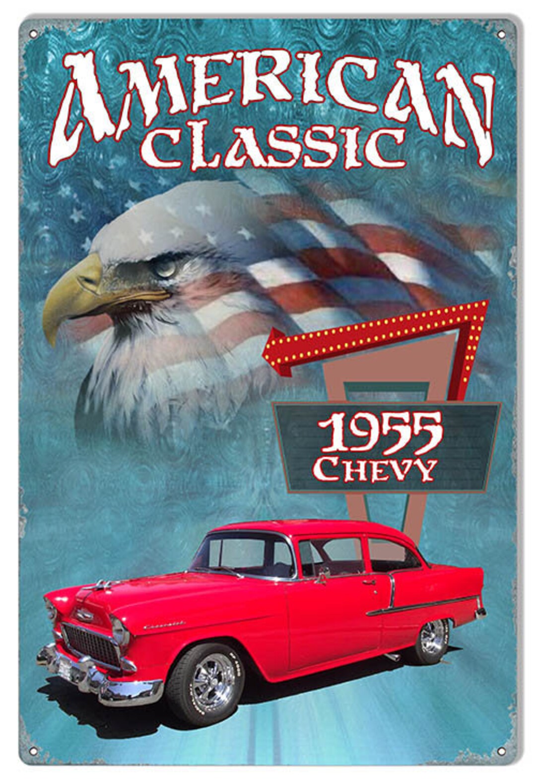 1955 Chevy, American Classics Sign by Phil Hamilton, 18 X 12 Inch, USA ...