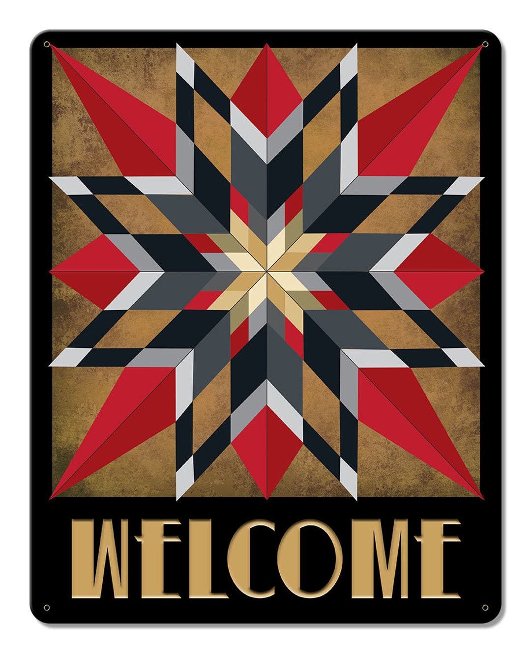 Barn Quilt Welcome Metal Sign Sixteen Point Star Design, 12 X 15 Inches ...