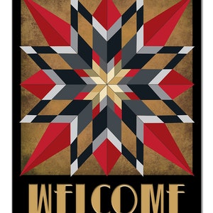 Barn Quilt Welcome Metal Sign Sixteen Point Star Design, 12 X 15 Inches ...