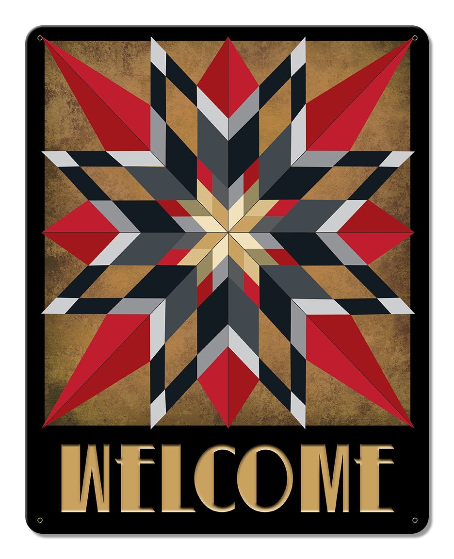 Barn Quilt Welcome Metal Sign Sixteen Point Star Design 12 X - Etsy