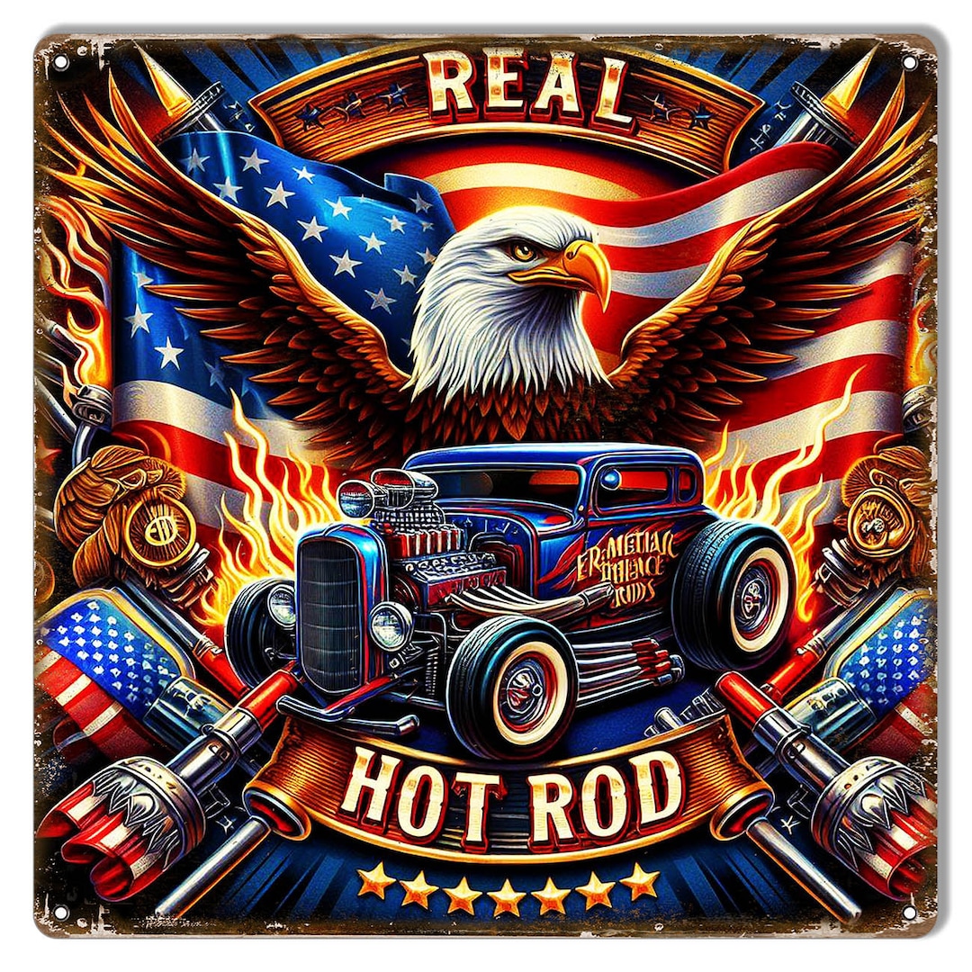 Patriotic Hot Rod American Bald Eagle 12 X 12 Inch Metal Sign, USA Made ...