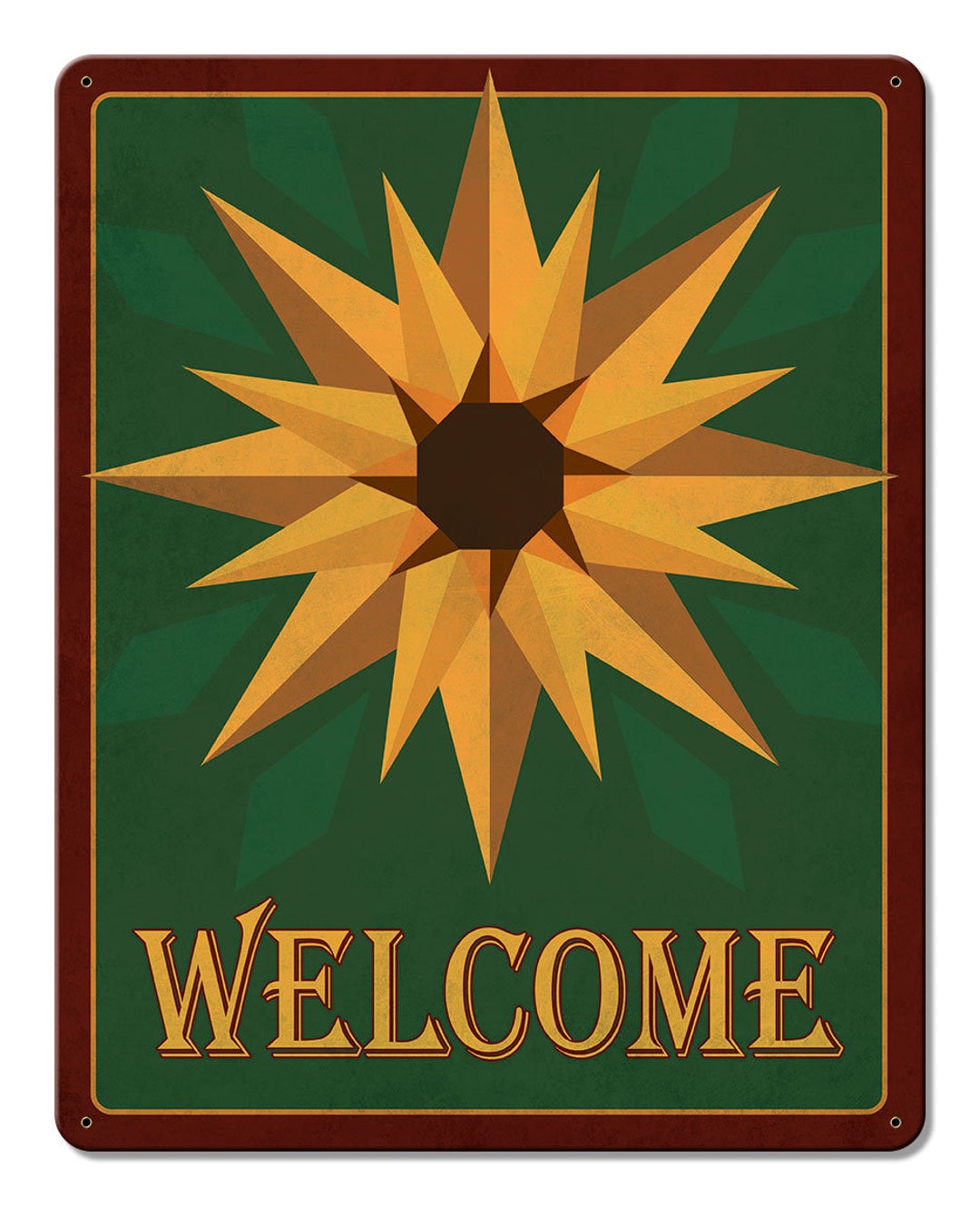 Barn Quilt Welcome Metal Sign Sunflower Design, 12 X 15 Inches, Amish ...