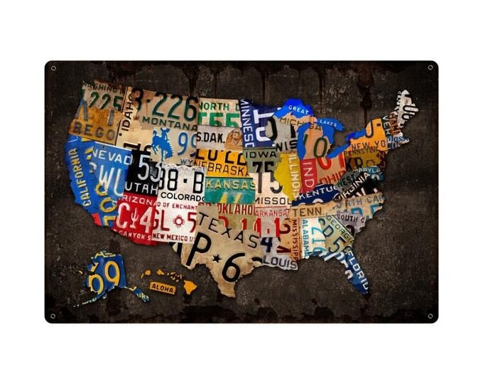 License Plate Map USA Large Metal Wall Art Print - Etsy
