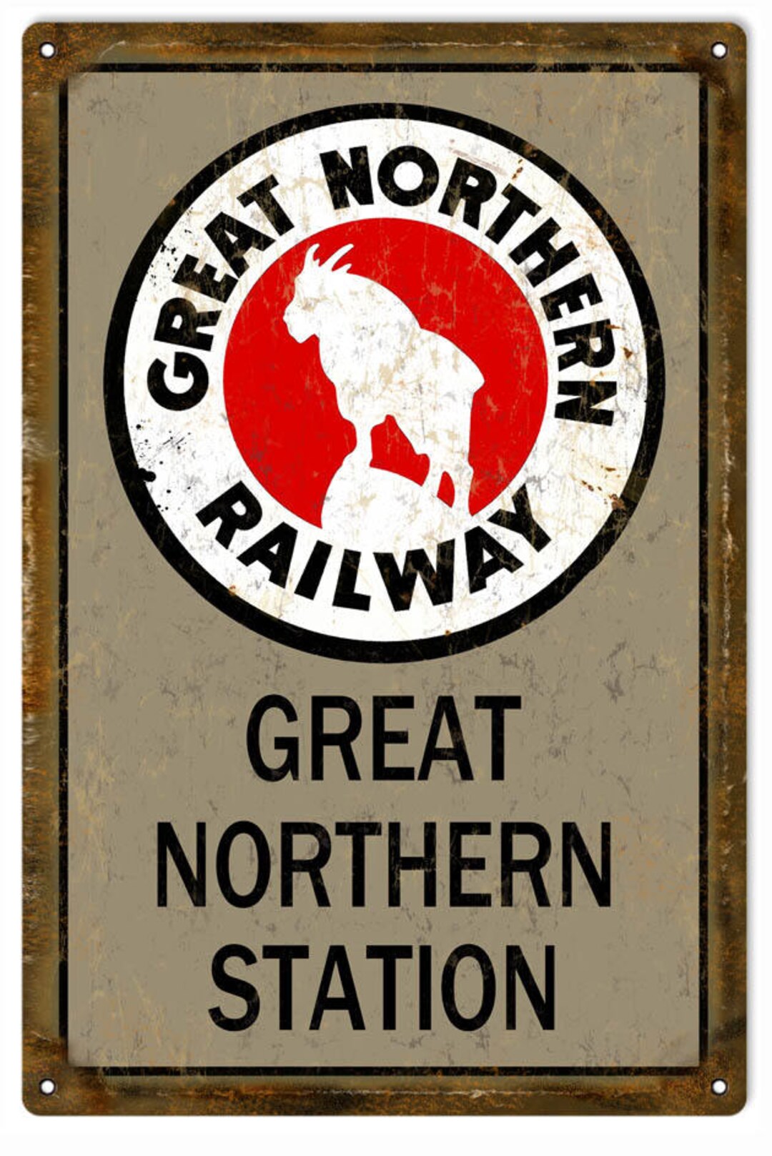 Great Northern Railway Railroad Sign, Aged Style Aluminum Metal Sign ...