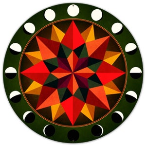 Barn Hex Sign, Pennsylvania Dutch 16 Point Star Green Earth Tones ...