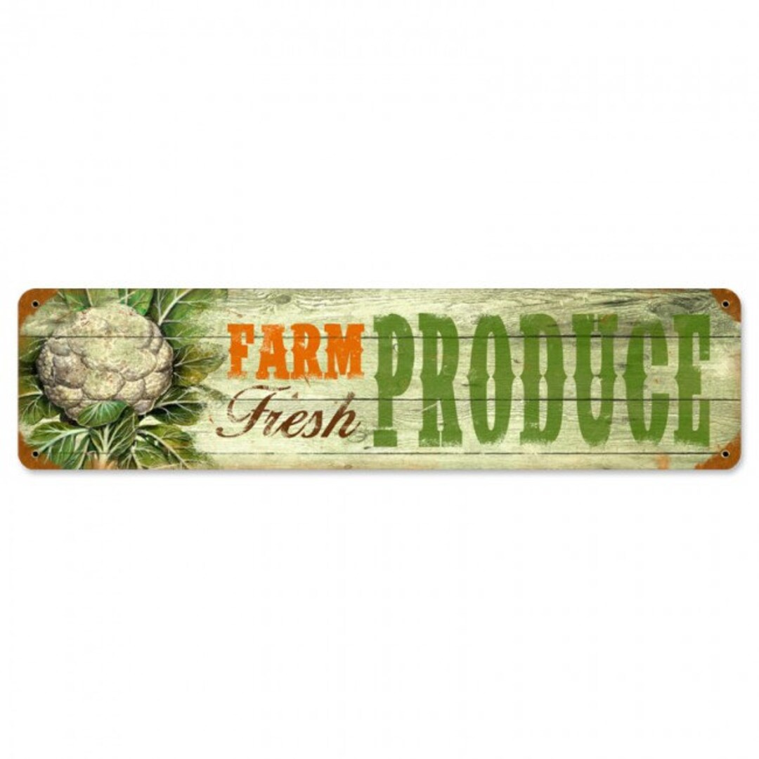 Farm Fresh Produce Metal Sign, 20 X 5 Inches, Retro Planet Vintage ...
