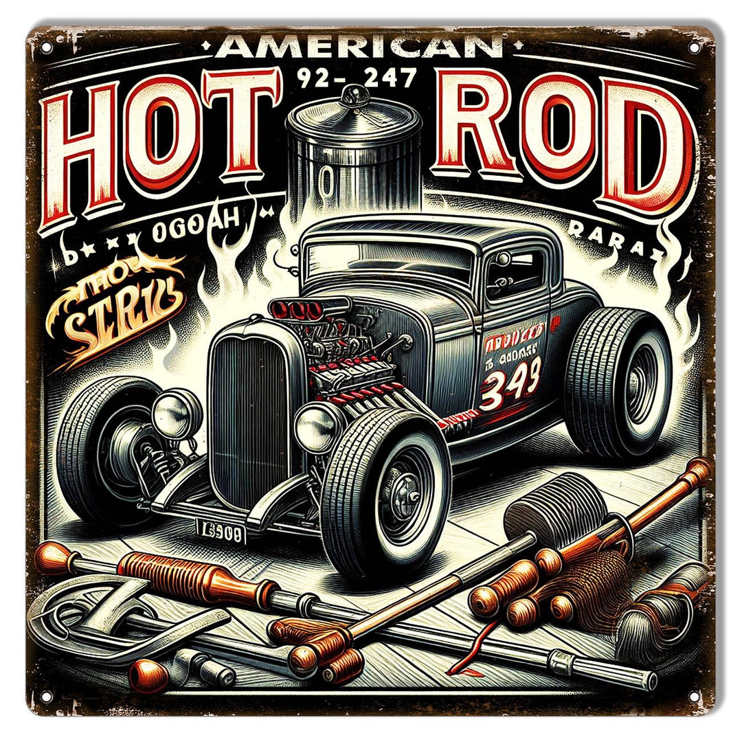 American Hot Rod, 12 X 12 Inch Metal Sign, USA Made Vintage Style Retro ...
