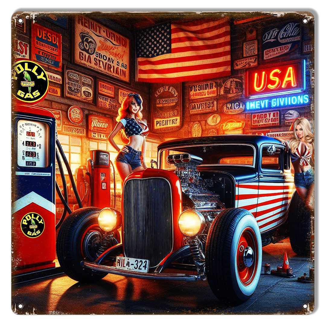 Hot Rod Mancave With Pin up Girls, 12 X 12 Inch Metal Sign, USA Made ...