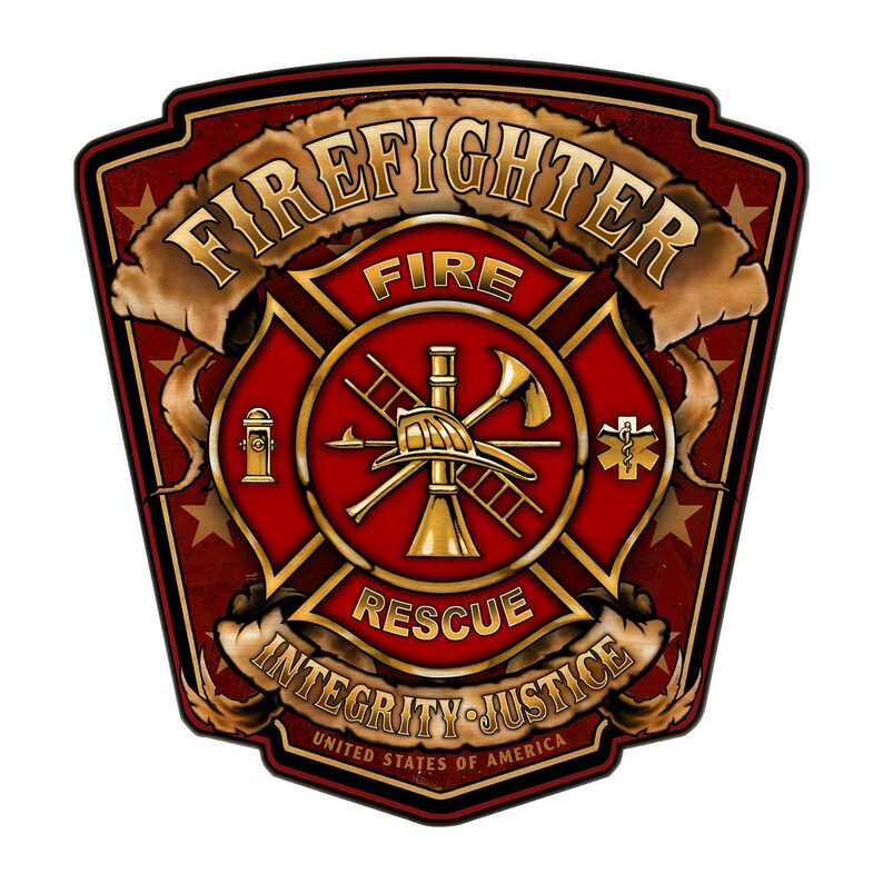 United States Fire Fighter Crest Art on Custom Cut Wood Sign | Etsy