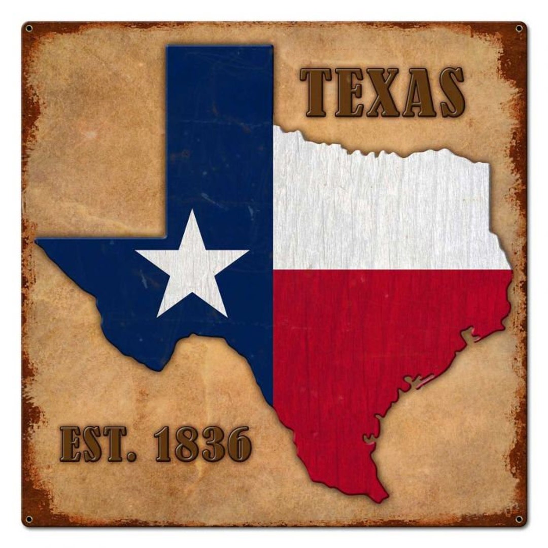 Texas Established 1836 Flag Map, 2 Sizes Available, Plasma Shape Metal ...
