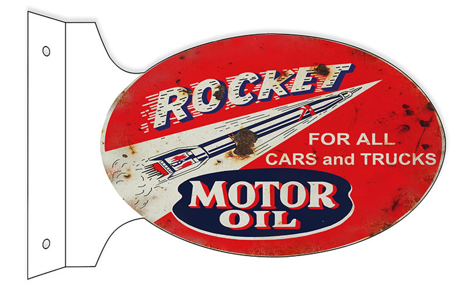 Rocket Motor Oil Metal Sign Oval Double Sided with Flange | Etsy